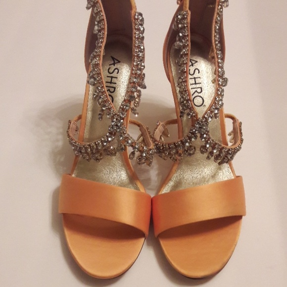 Ashro | Shoes | Ashro Gold Rhinestone Open Toeheels | Poshmark